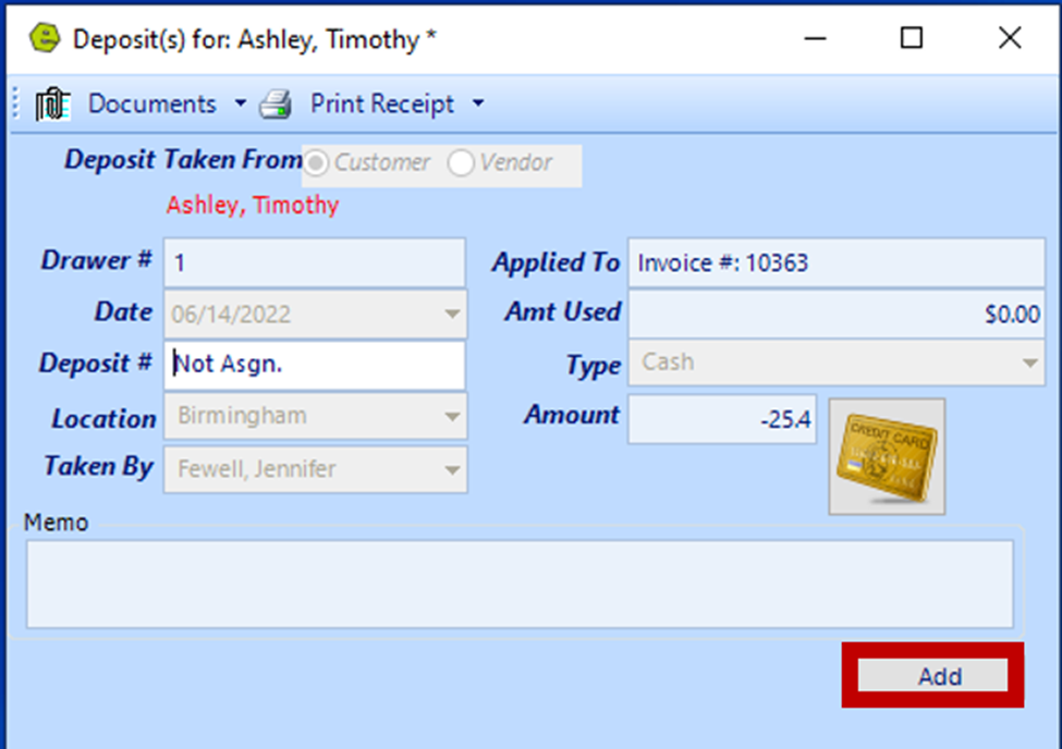Refunding a Cash / Check Deposit on Open Invoices / Repair Orders