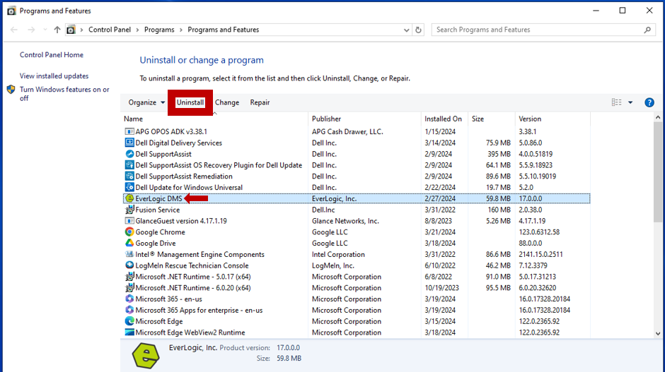 Install / Uninstall EverLogic DMS