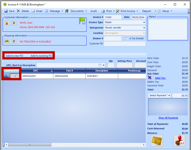 Creating a Purchase Order from an Invoice / Repair Order