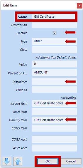 Gift Certificate Setup and Item Level Mapping